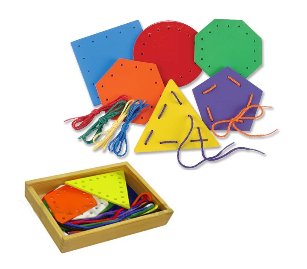 Geometric Shapes Lacing cards – Montessori Specialist